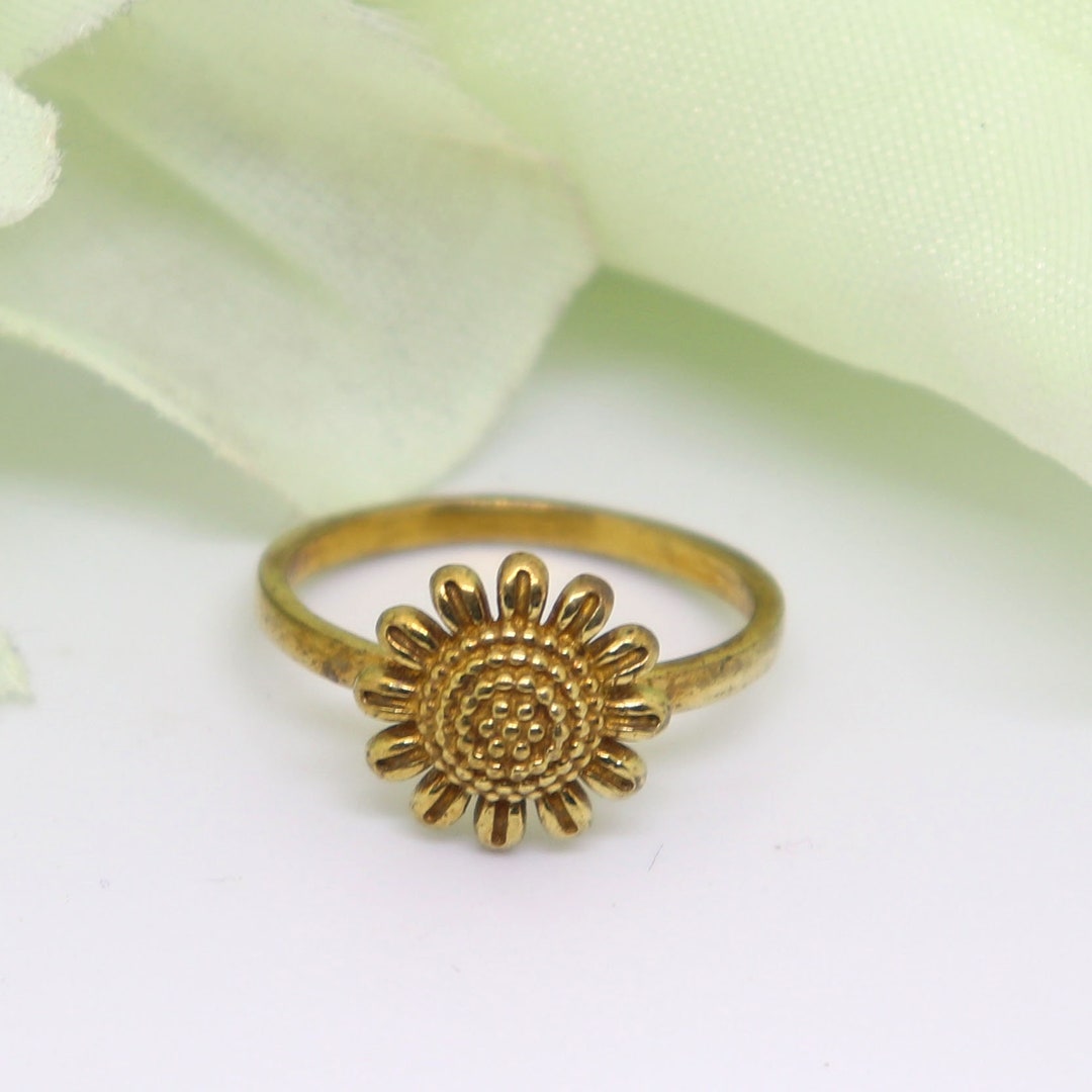 Sunflower Ring With Leaf, Handmade Flower Ring, Leaf Ring, Statement ...