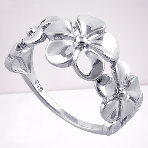 925 Sterling Silver Vintage Shiny Triple Flower Motif Band Ring - Etsy