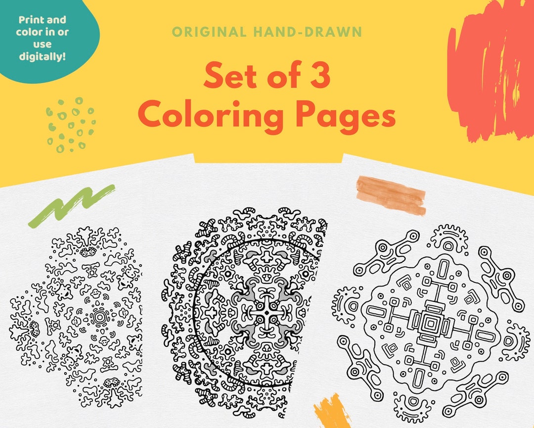 Abstract Printable Coloring Pages | Set of 3 Hand Drawn Printable ...
