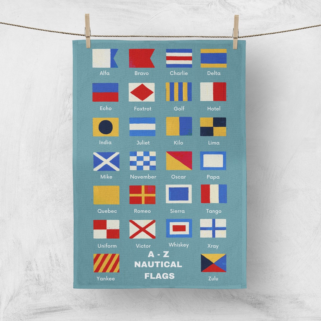 Nautical Flags Kitchen Tea Towel With Phonetic Alphabet - 100% Cotton ...