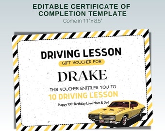 Driving Lessons Gift Certificate - Etsy UK