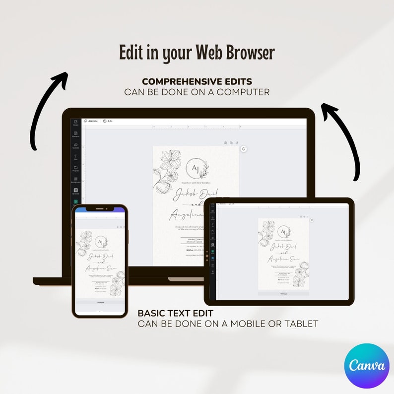 Editable Monogram Wedding Invitation Template Printable - Etsy