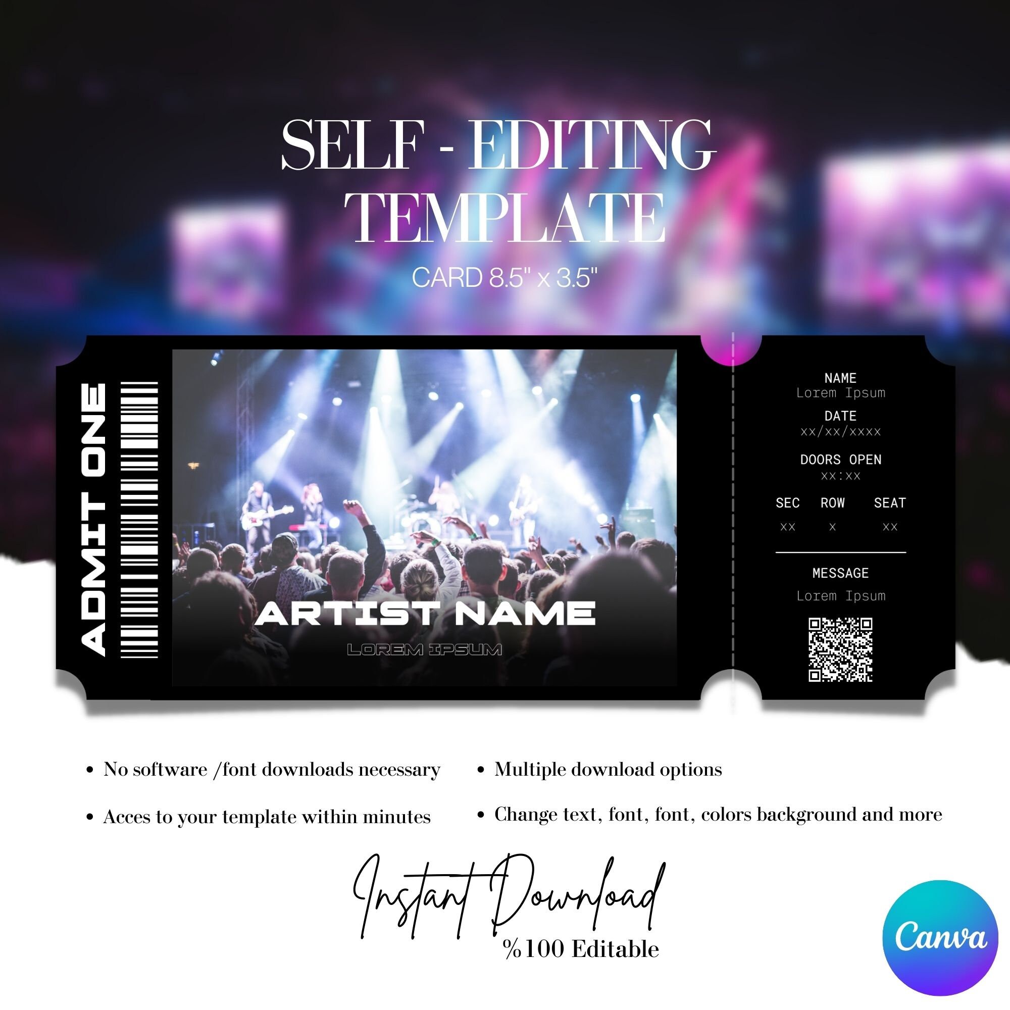 Editable Concert Ticket Template Editable Concert Ticket - Etsy