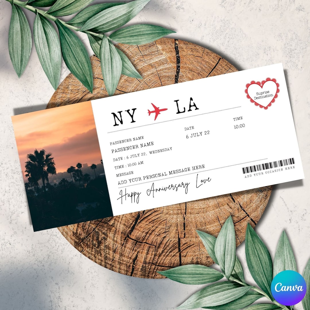 Custom Boarding Ticket Template, DIY Boarding Ticket, Plane Ticket ...
