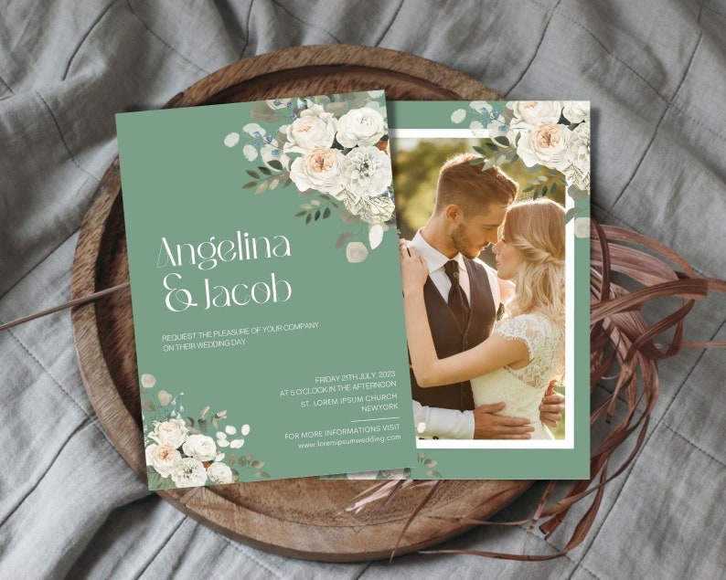 Sage Green Wedding Invitation Template With QR Code (digital Download ...