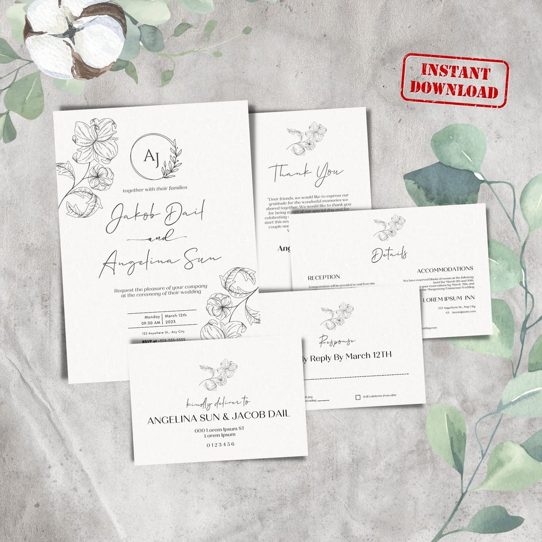 Editable Monogram Wedding Invitation Template Printable - Etsy