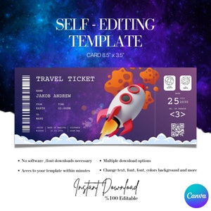 Editable Space Gift Card Template, Printable Birthday Astronaut Ticket ...