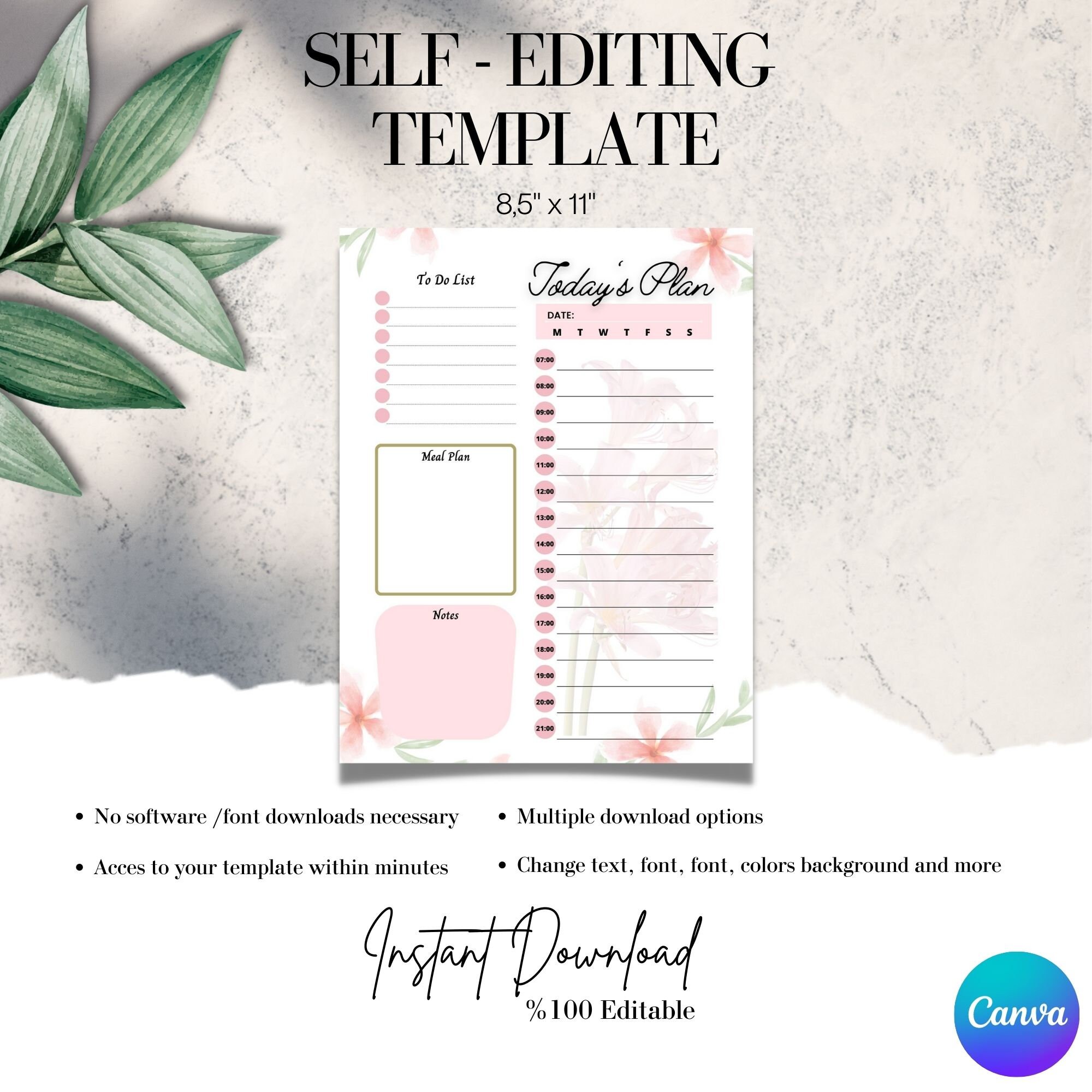 Printable Today Planners Template, Editable Today's Plan, to Do List ...