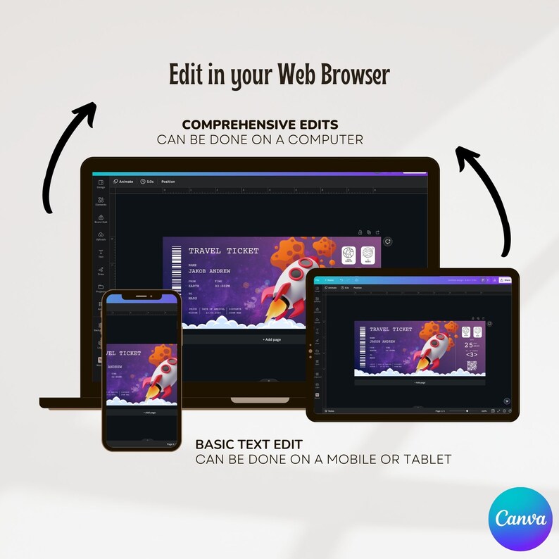 Editable Space Gift Card Template, Printable Birthday Astronaut Ticket ...