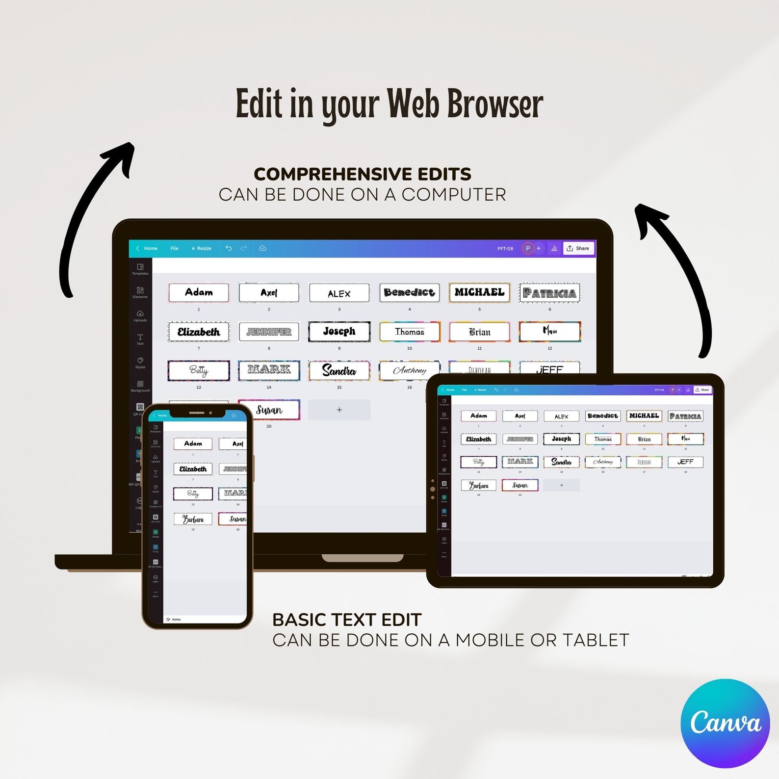 Editable Name Tags Template, 20 FONTS, Editable School Supply Labels ...