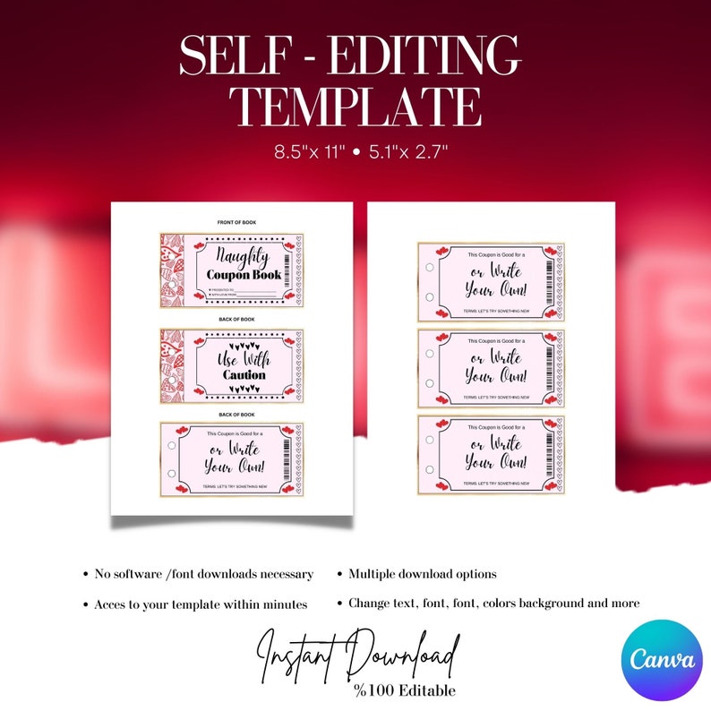 Editable Love Coupon Book Template , Naughty Valentine Coupon Book ...