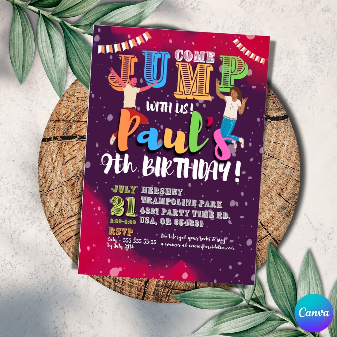 Editable Jump Invitation, Jump Birthday Invitation, Editable Invite ...