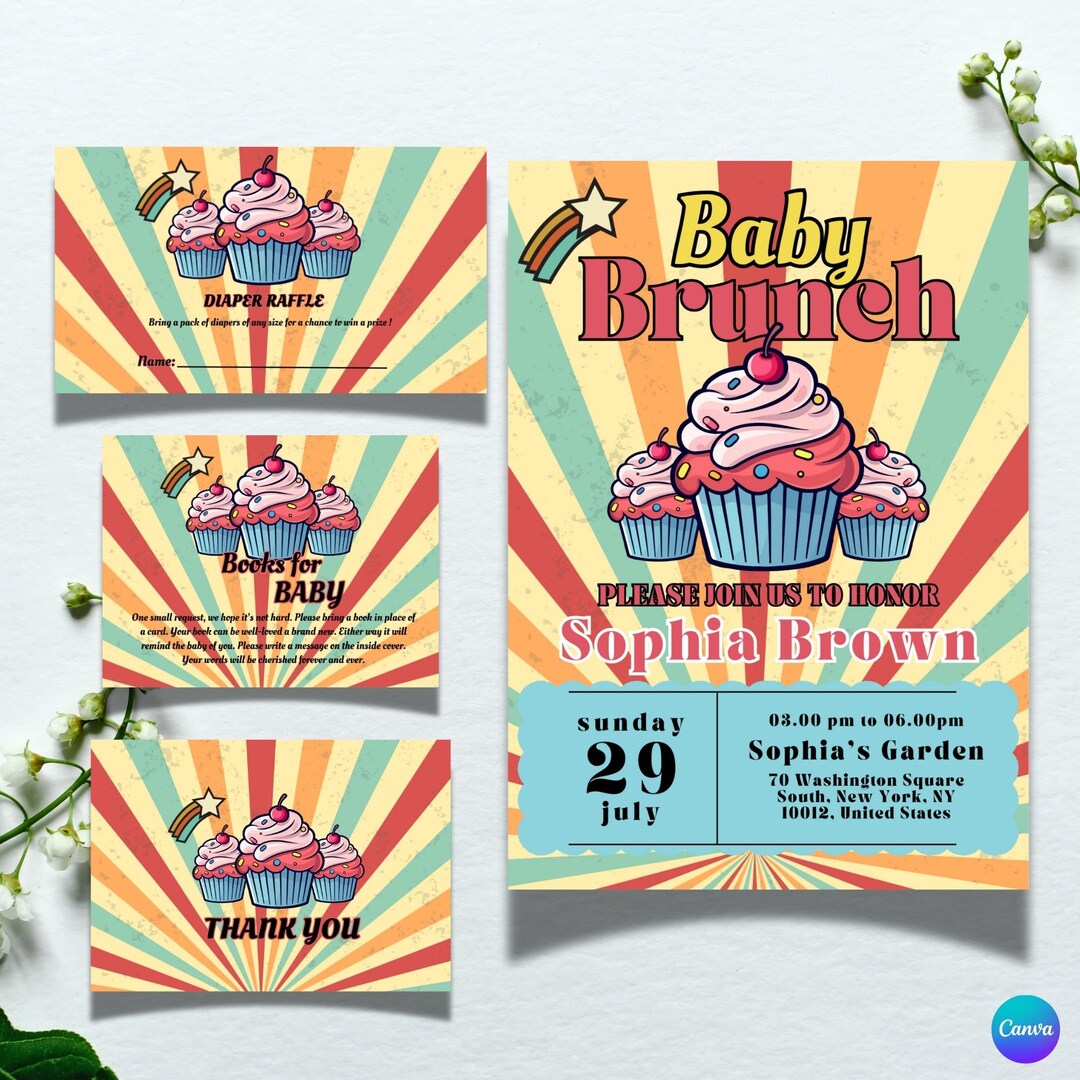 Editable Retro Baby Brunch Template, Printable Baby Shower Brunch ...