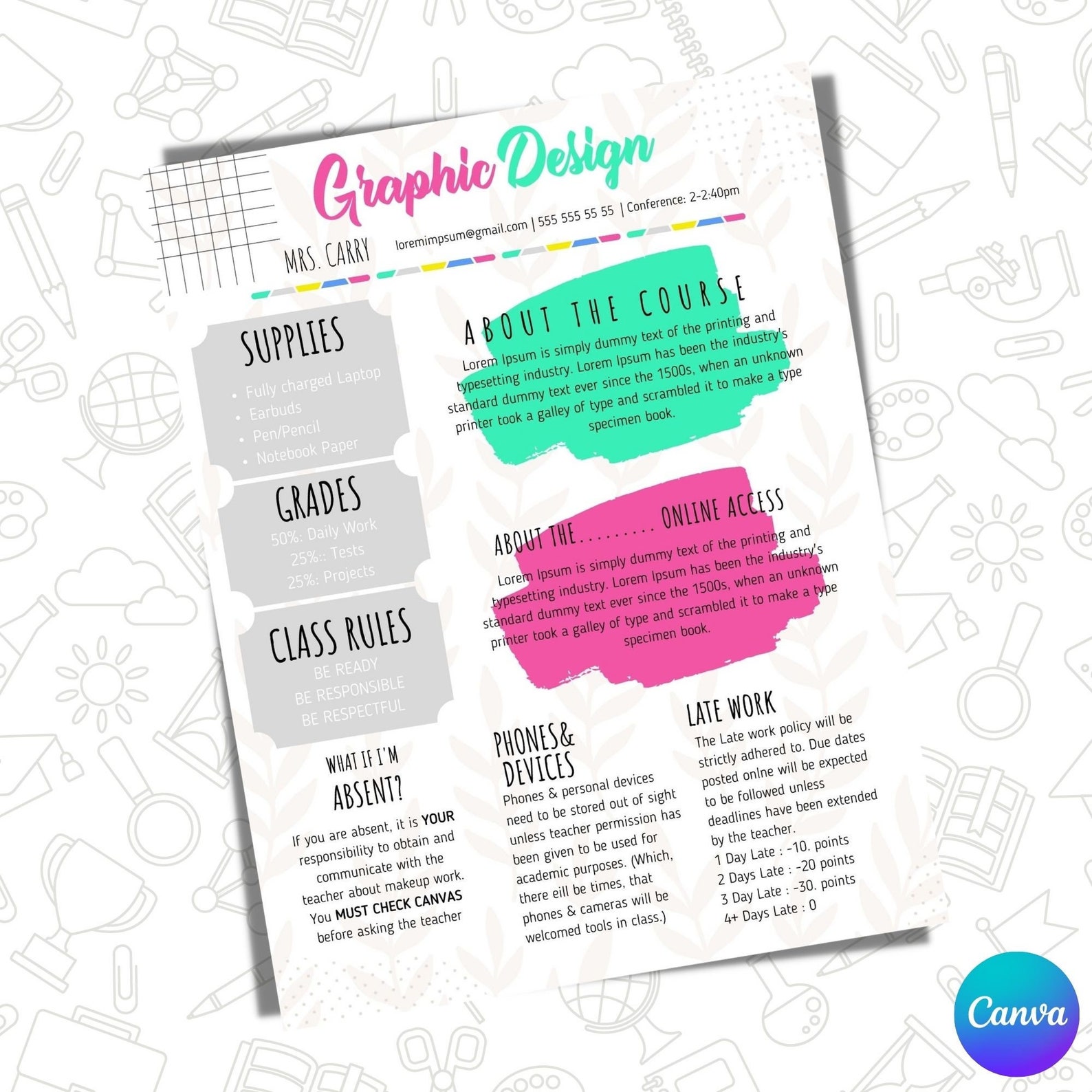 Editable Class Syllabus Template, Templates for Teachers, Middle & High ...