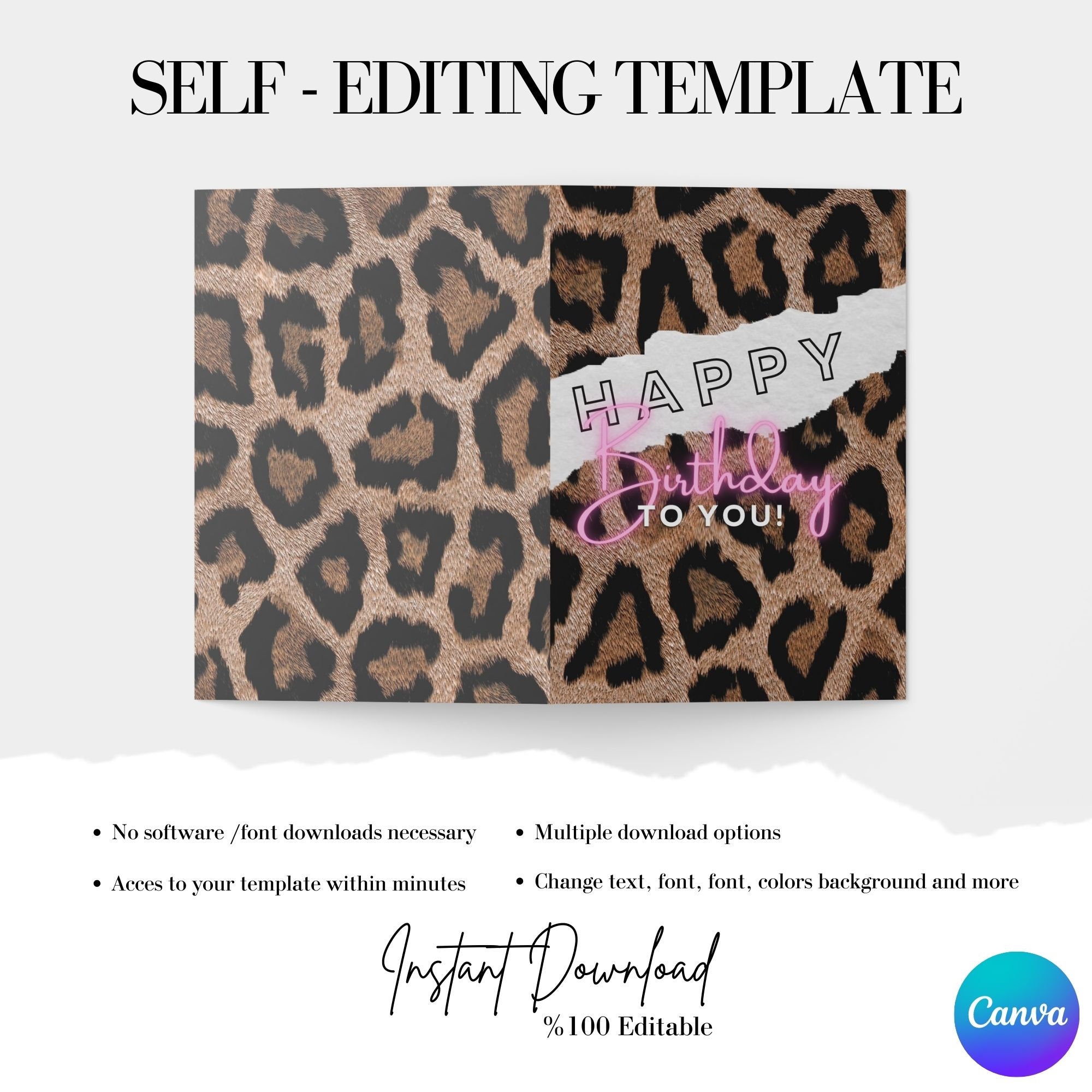 Personalized Leopard Print Birthday Card, Birthday Card Template ...