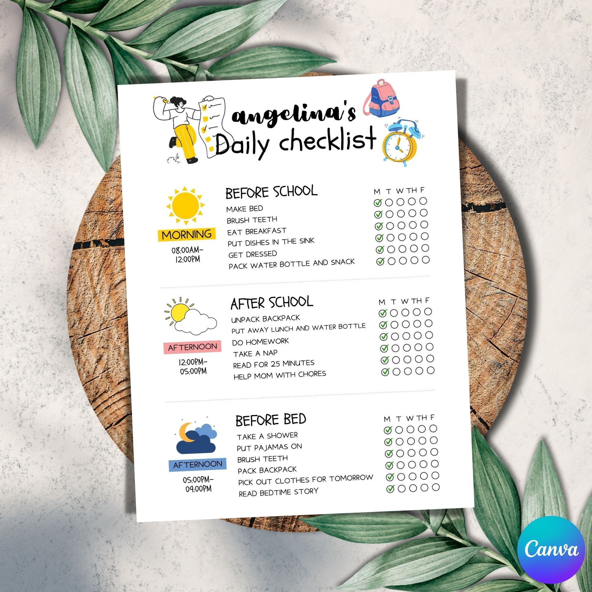 Editable Daily School Checklist for Kids Printable Task - Etsy