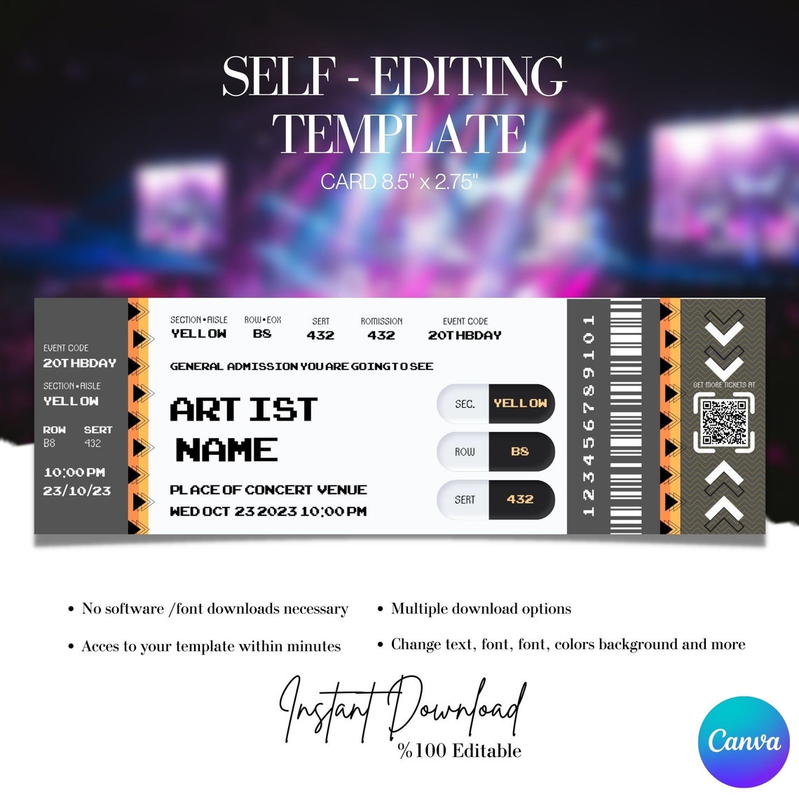 Editable Concert Ticket Template Editable Concert Ticket - Etsy