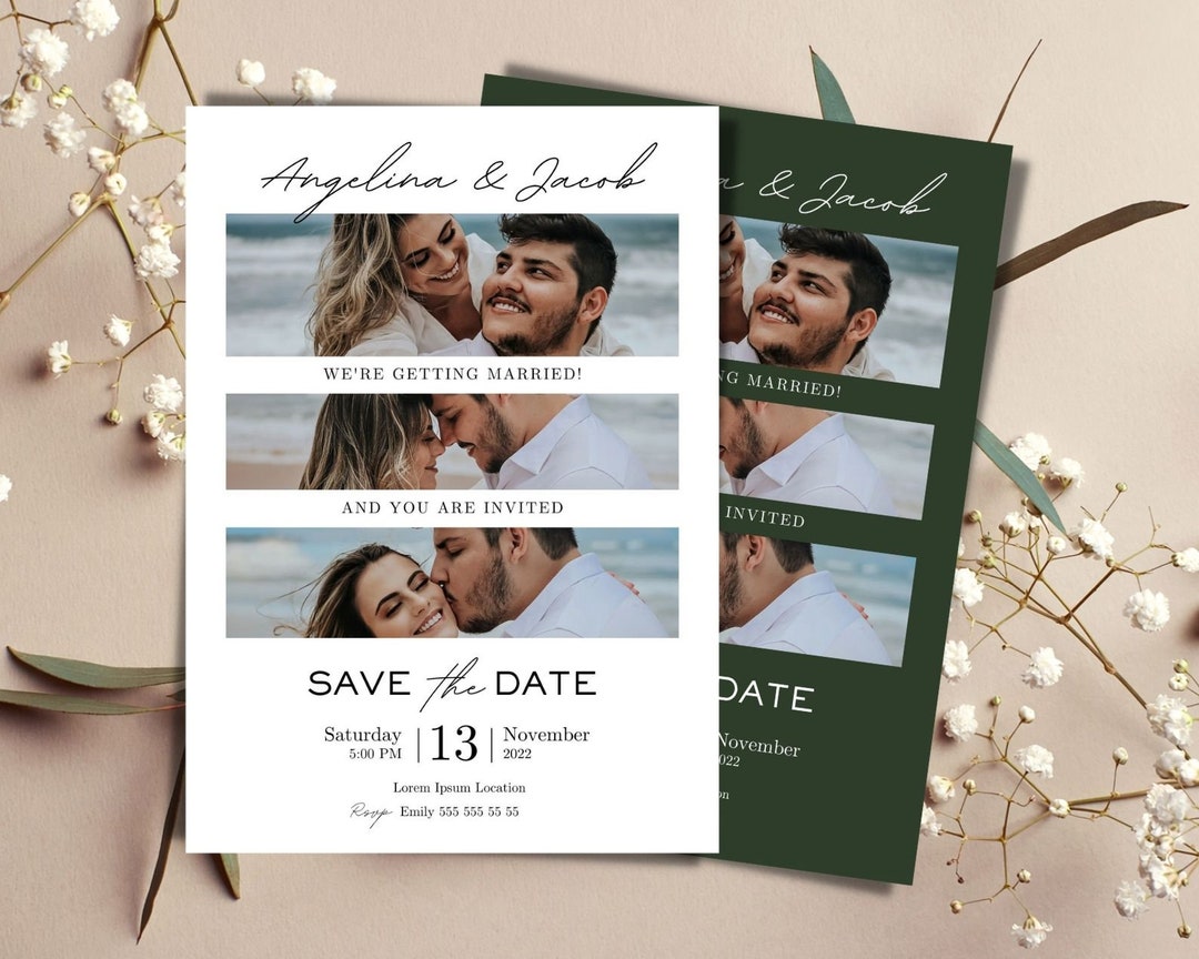 Editable Wedding Photo Collage Invites, Printable Sage Green Wedding ...