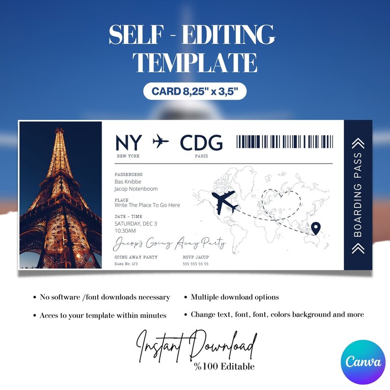 Editable Boarding Pass Template, Printable Boarding Pass, DIY Boarding ...