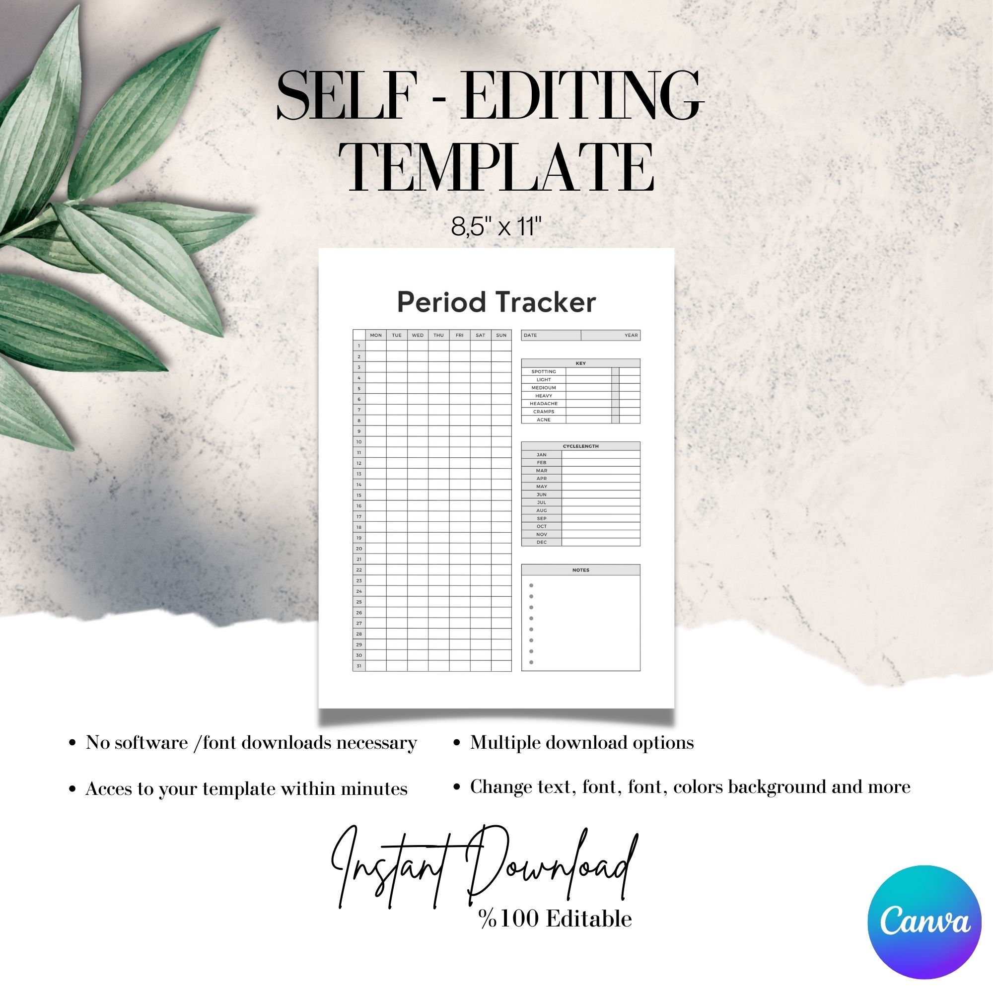 Period Tracker Printable, Editable Planner, Minimal Period Tracker ...
