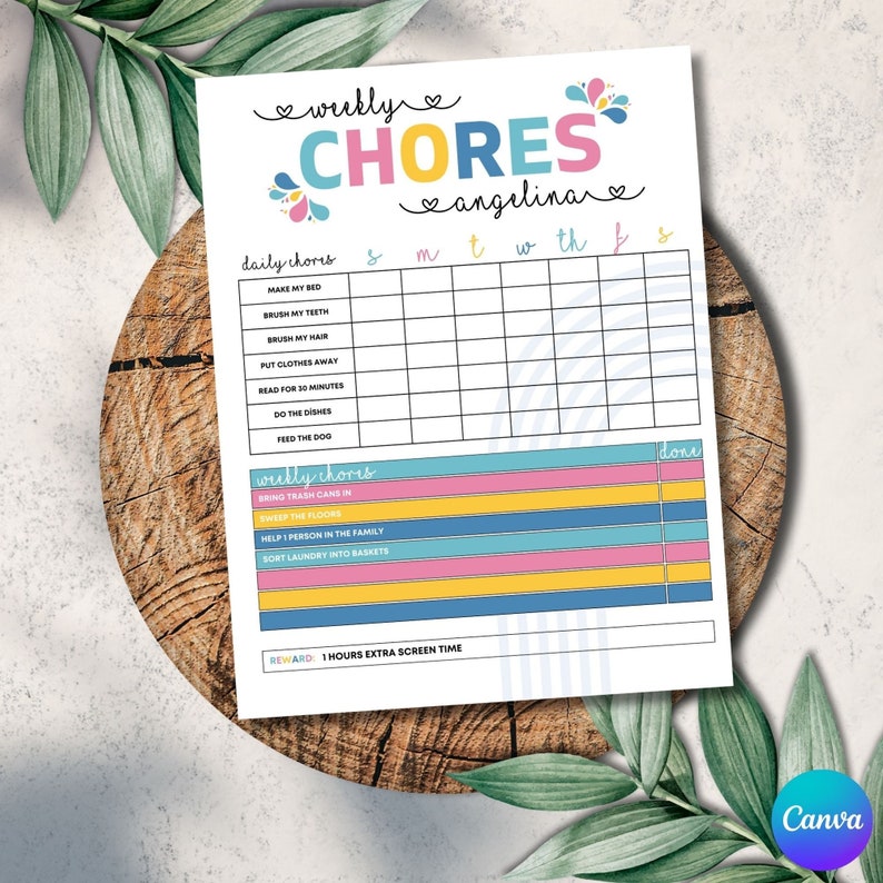 Editable Kids Chore Chart: Colorful Responsibility Checklist (printable ...