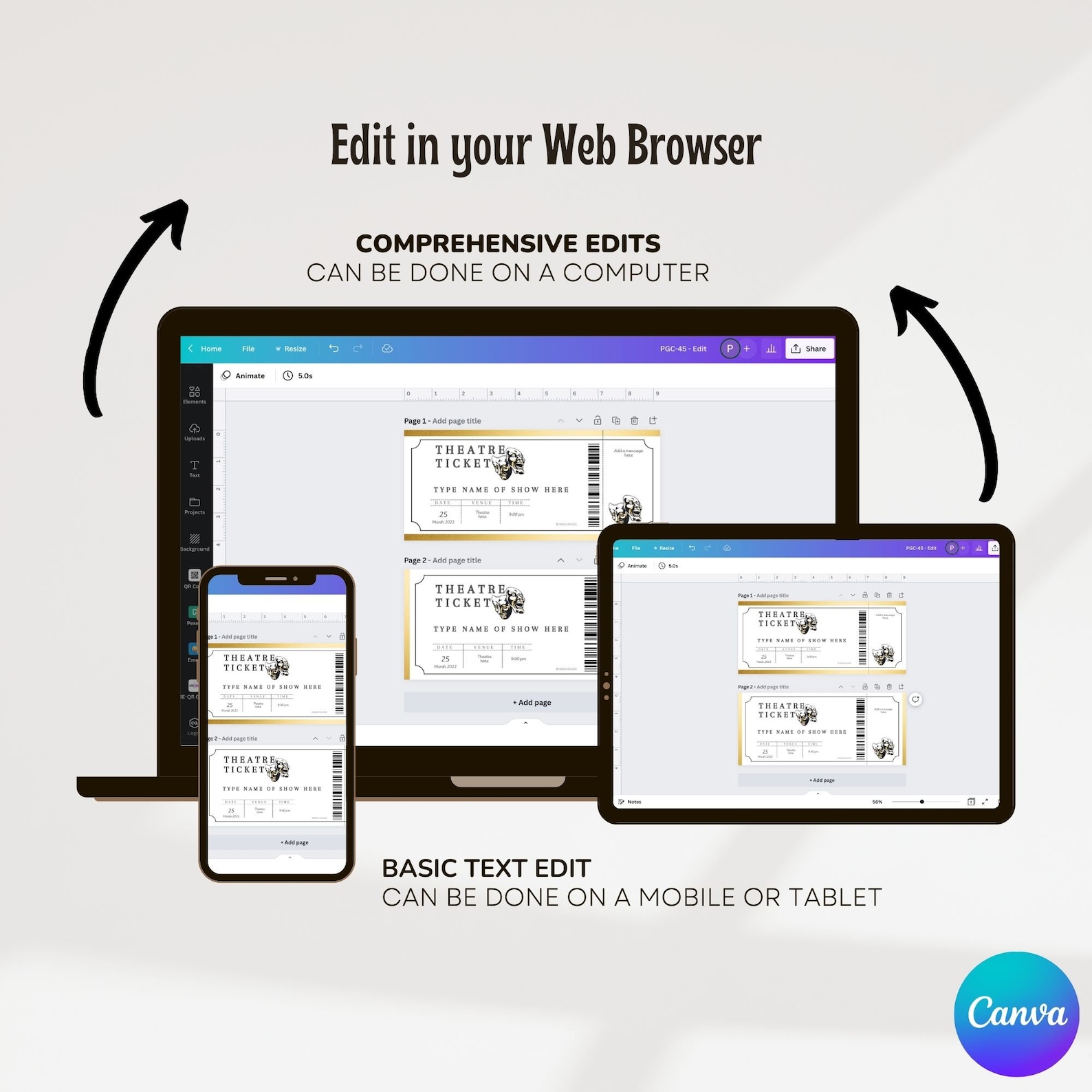 Editable Theatre Ticket Template, Custom Theatre Ticket Gift, Printable ...