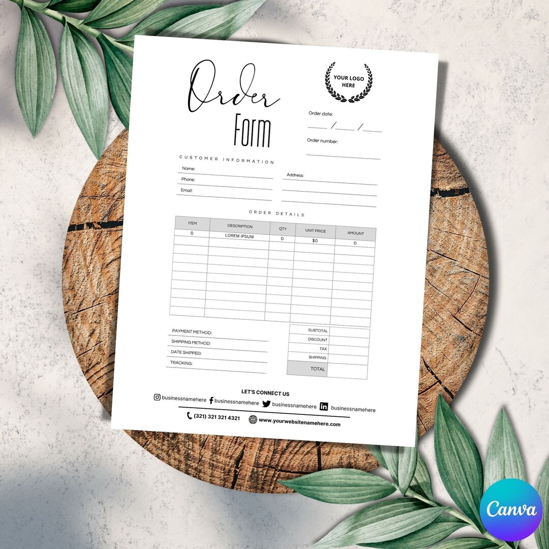 Editable Order Form Template, Printable Purchase Order Form Template ...