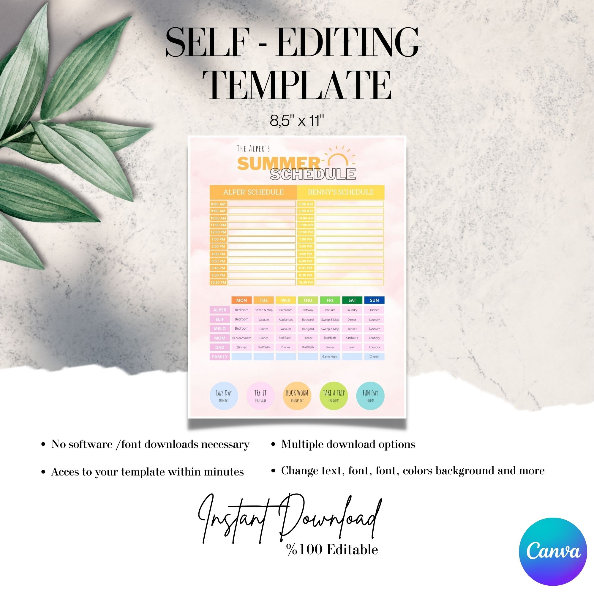 Editable Summer Schedule, Kids Summer Schedule, Daily Routine, Routine ...