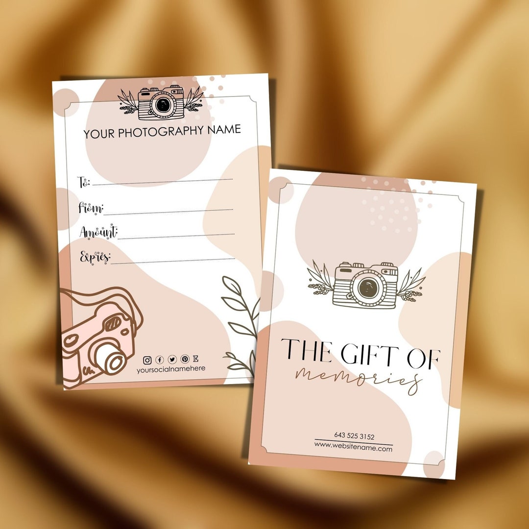Editable Boho Photographer Gift Card, Photography Gift Certificate ...