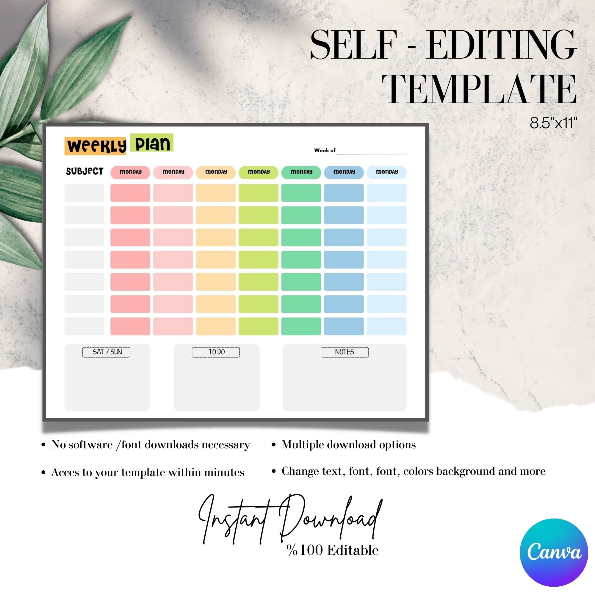 Editable Homeschool Weekly Schedule, Printable Weekly Plan, Custom ...