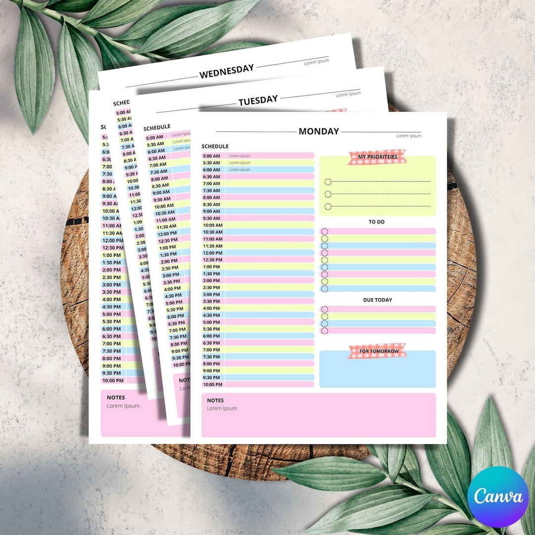 Editable Weekly Schedule Template, Printable Routine, Custom Daily ...