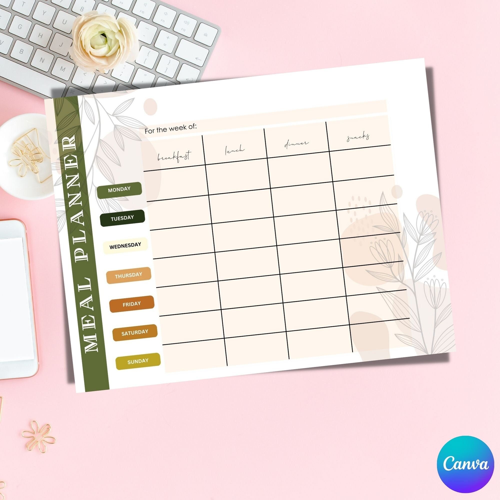 Editable Boho Weekly Meal Planner, Printable Weekly Digital Planner ...