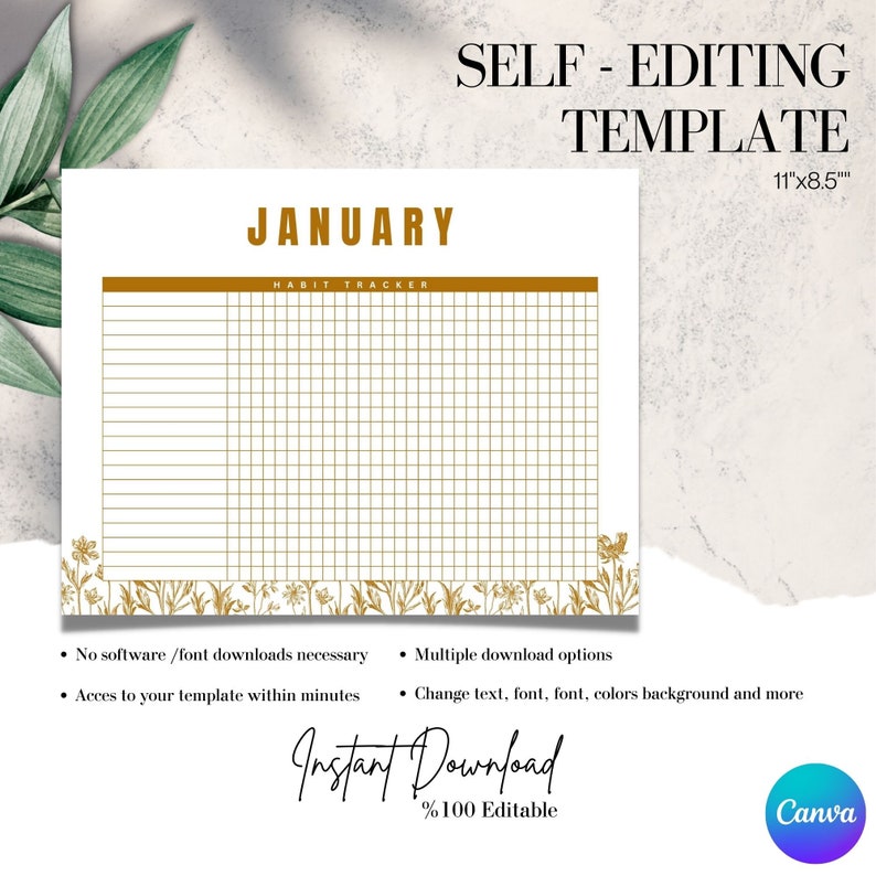 Editable Colorful Habit Tracker, Printable Brown, Pink, Purple, Blue ...