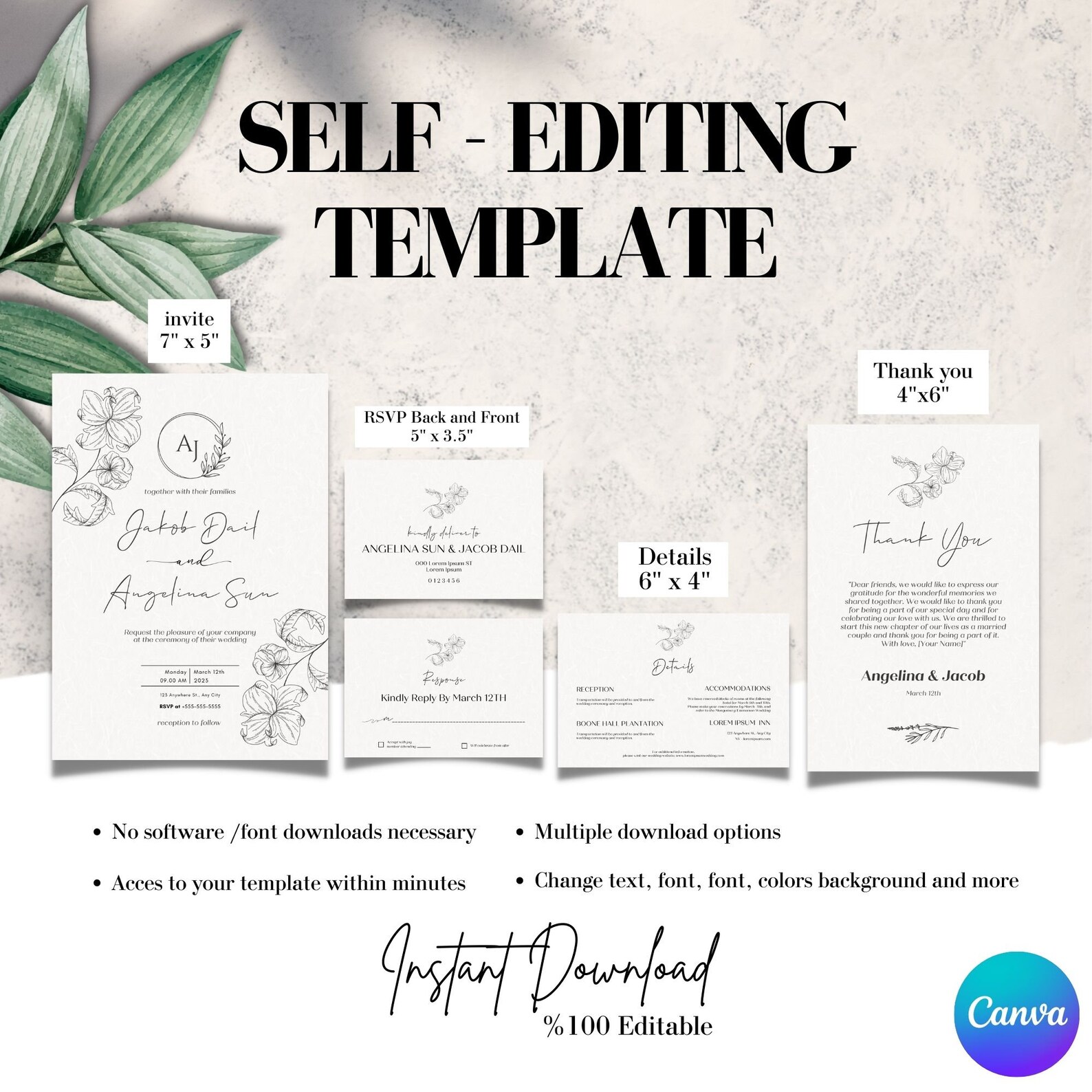 Editable Monogram Wedding Invitation Template Printable - Etsy