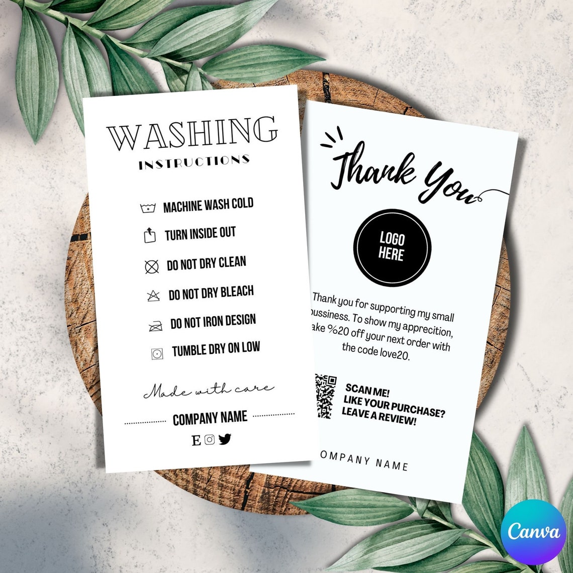 Custom Washing Care Card, Editable Washing Instructions Card, Clothing ...