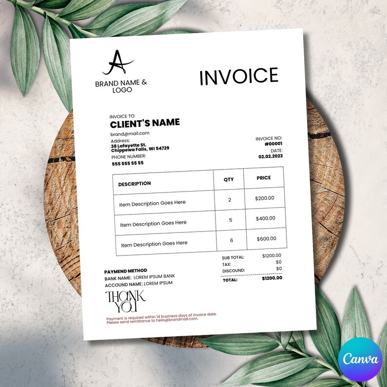 Editable Invoice Template, Printable Invoice Paper, Custom Order Forms ...