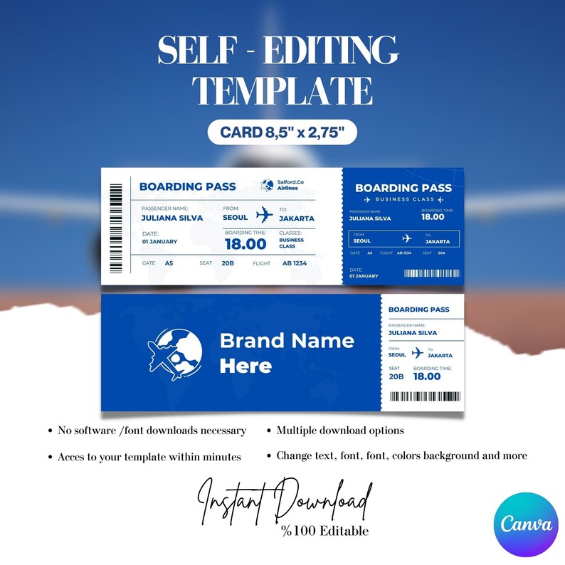 Editable Boarding Pass Ticket Template, Surprise Airline Gift, Delta Airlines, Printable Airline ...