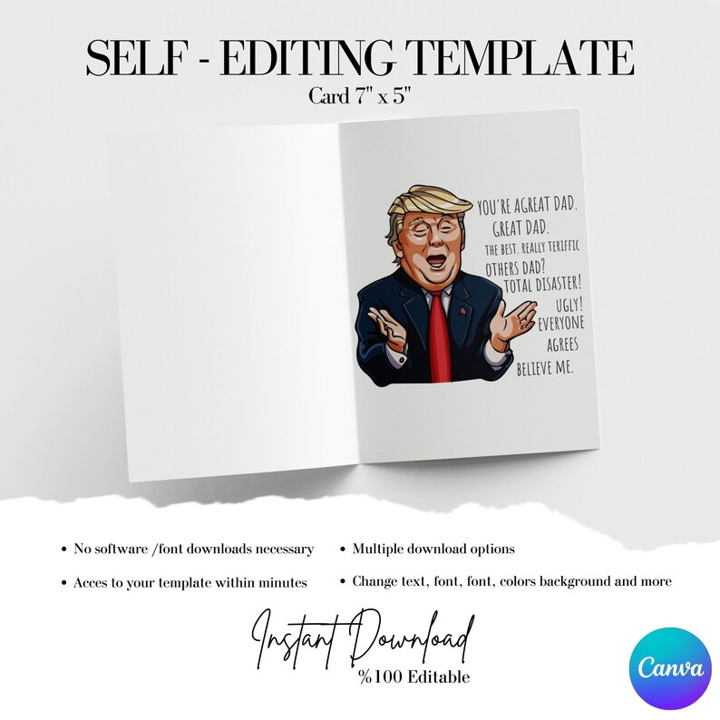 Editable Father's Day Card, Trump Great Dad Card, Funny Father's Day ...
