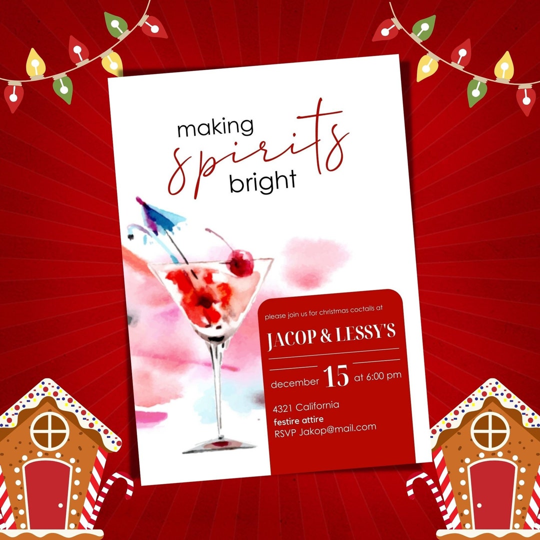 Christmas Cocktail Party Invitation, Modern Holiday Cocktail Party ...