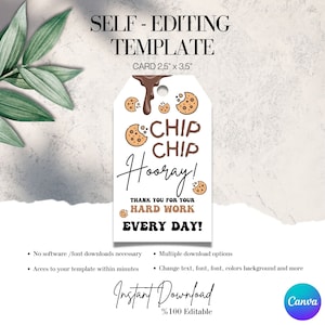 Chip Chip Hooray Thank You for Your Hard Work Everyday Tags, Editable ...