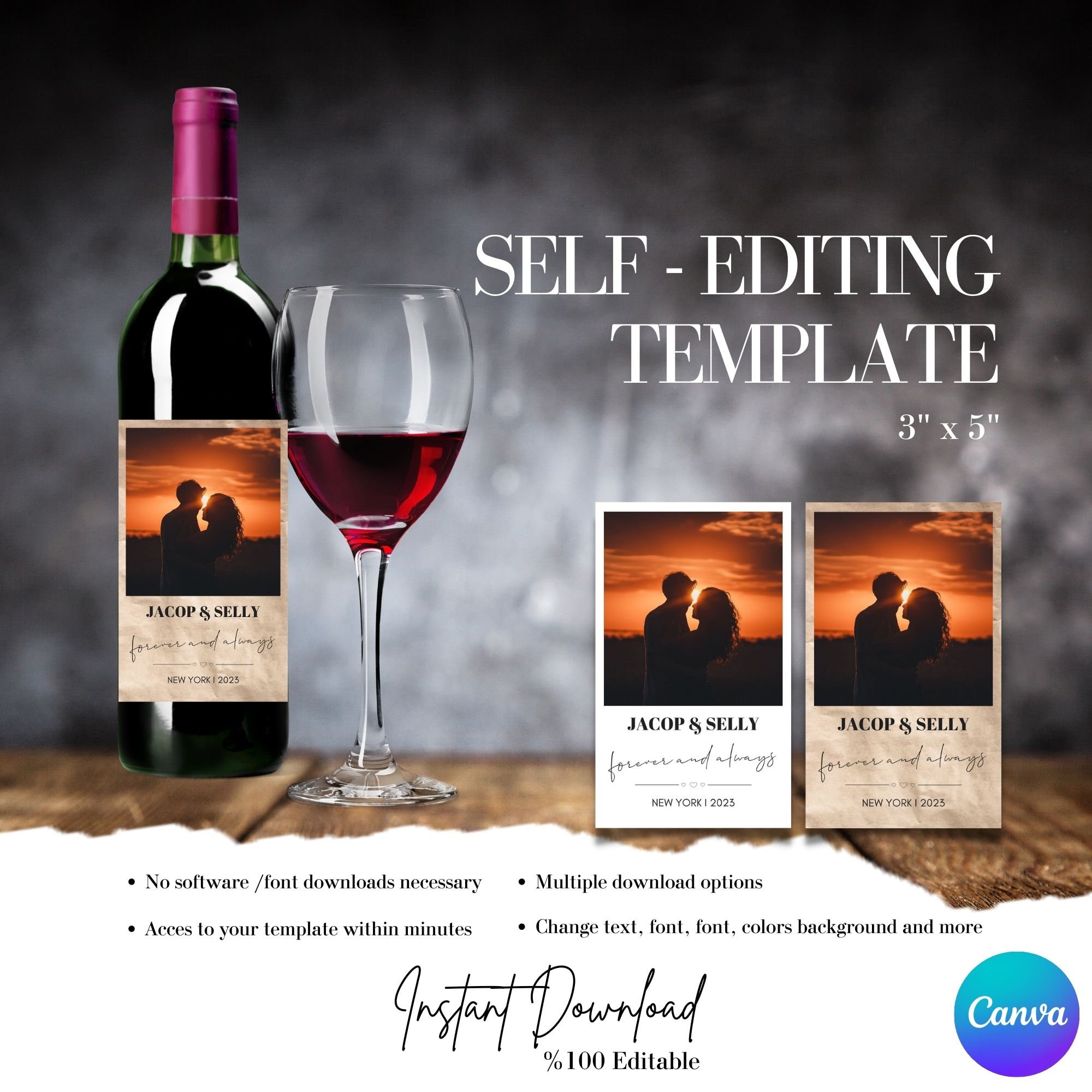 Editable Photo Wine Label Template Personalized Wine Label - Etsy