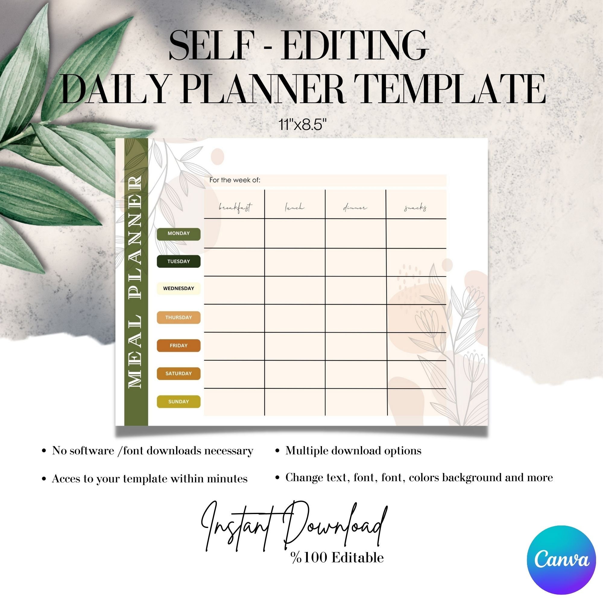 Editable Boho Weekly Meal Planner, Printable Weekly Digital Planner ...
