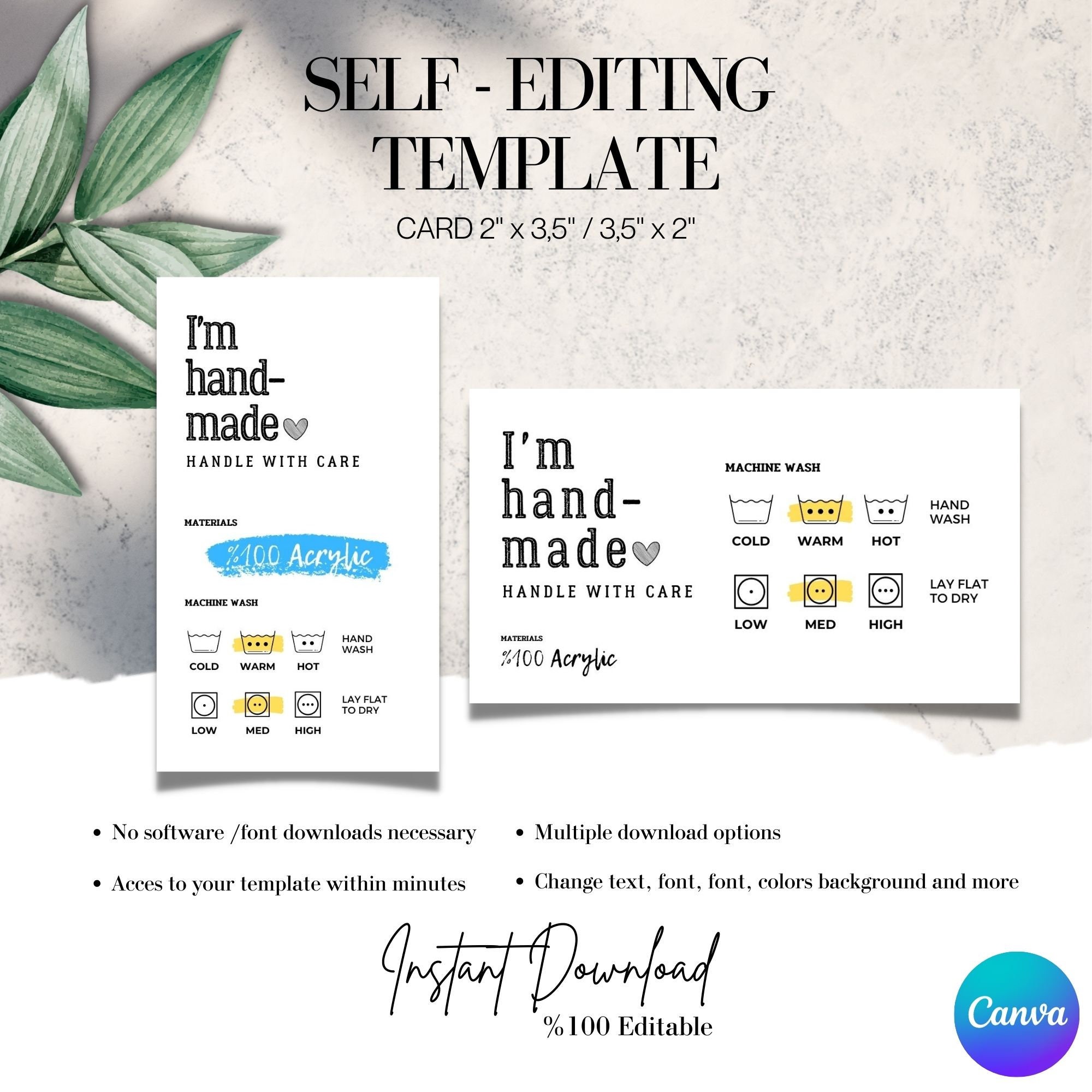 Printable Care Instruction Tags, Im Handmade Care Tags, Custom Clothing ...