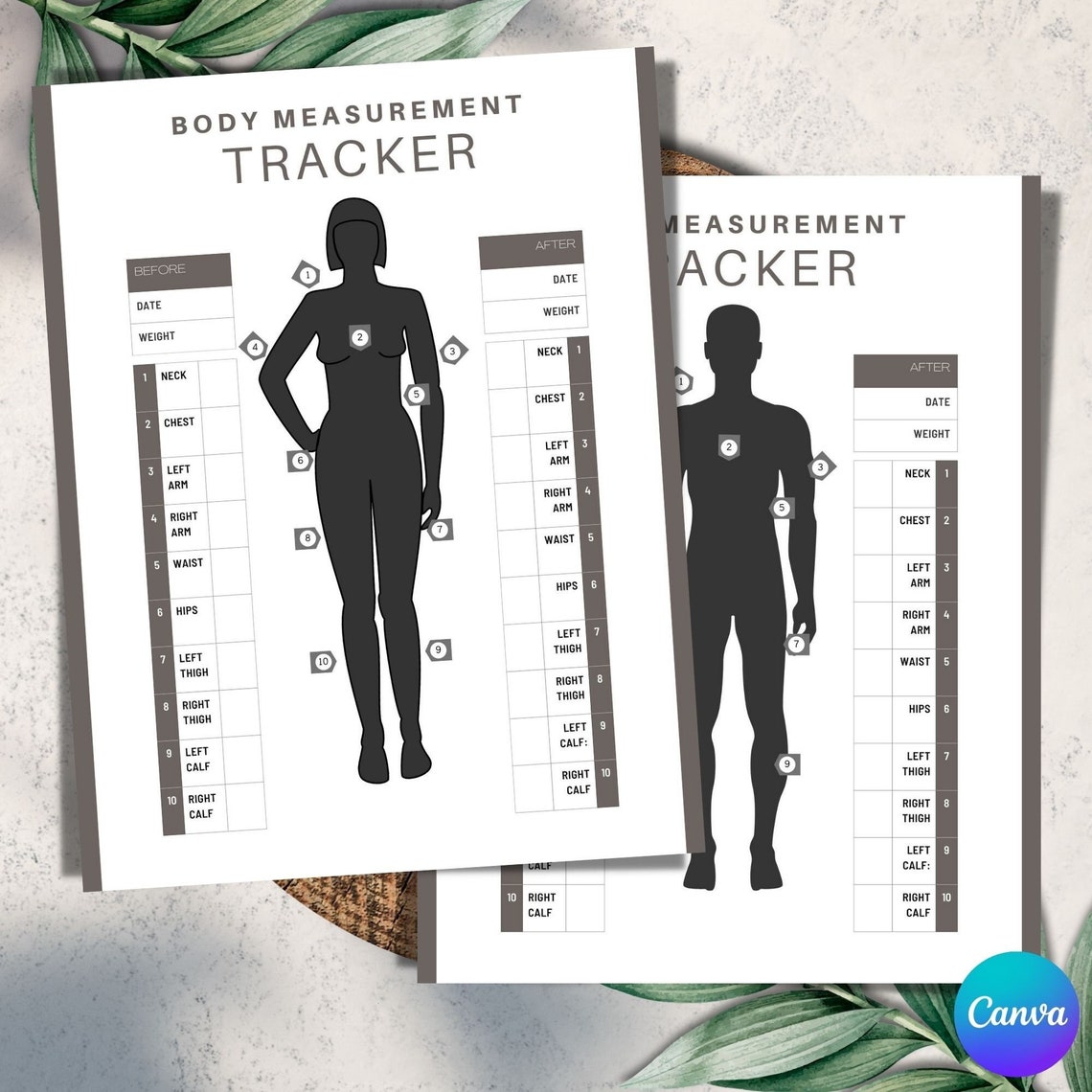 Body Measurement Tracker Template, Editable Body Measurement, Body ...