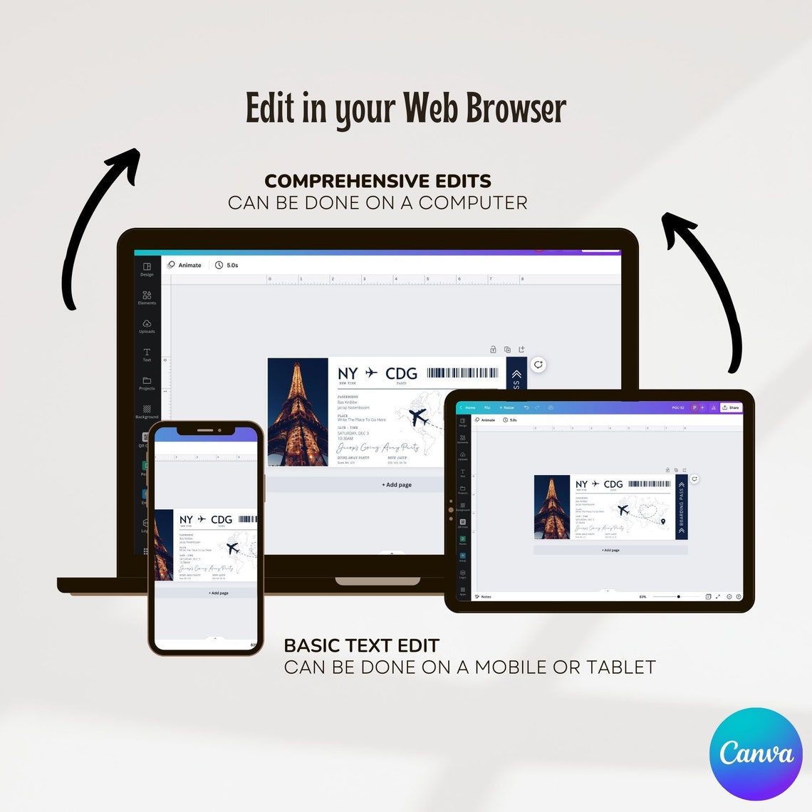 Editable Boarding Pass Template, Printable Boarding Pass, DIY Boarding ...