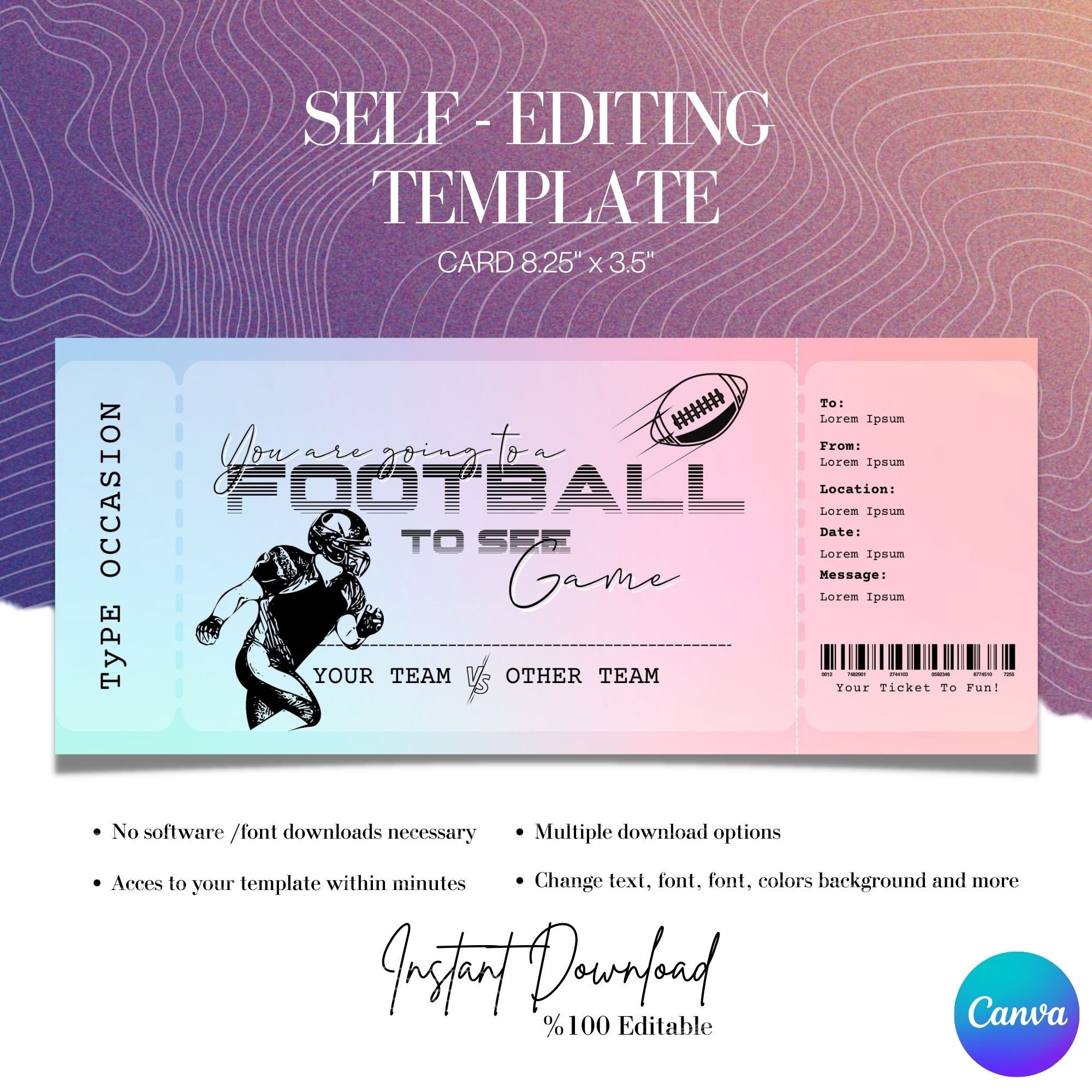 Football Ticket Voucher Gift Football Ticket Gift Editable - Etsy