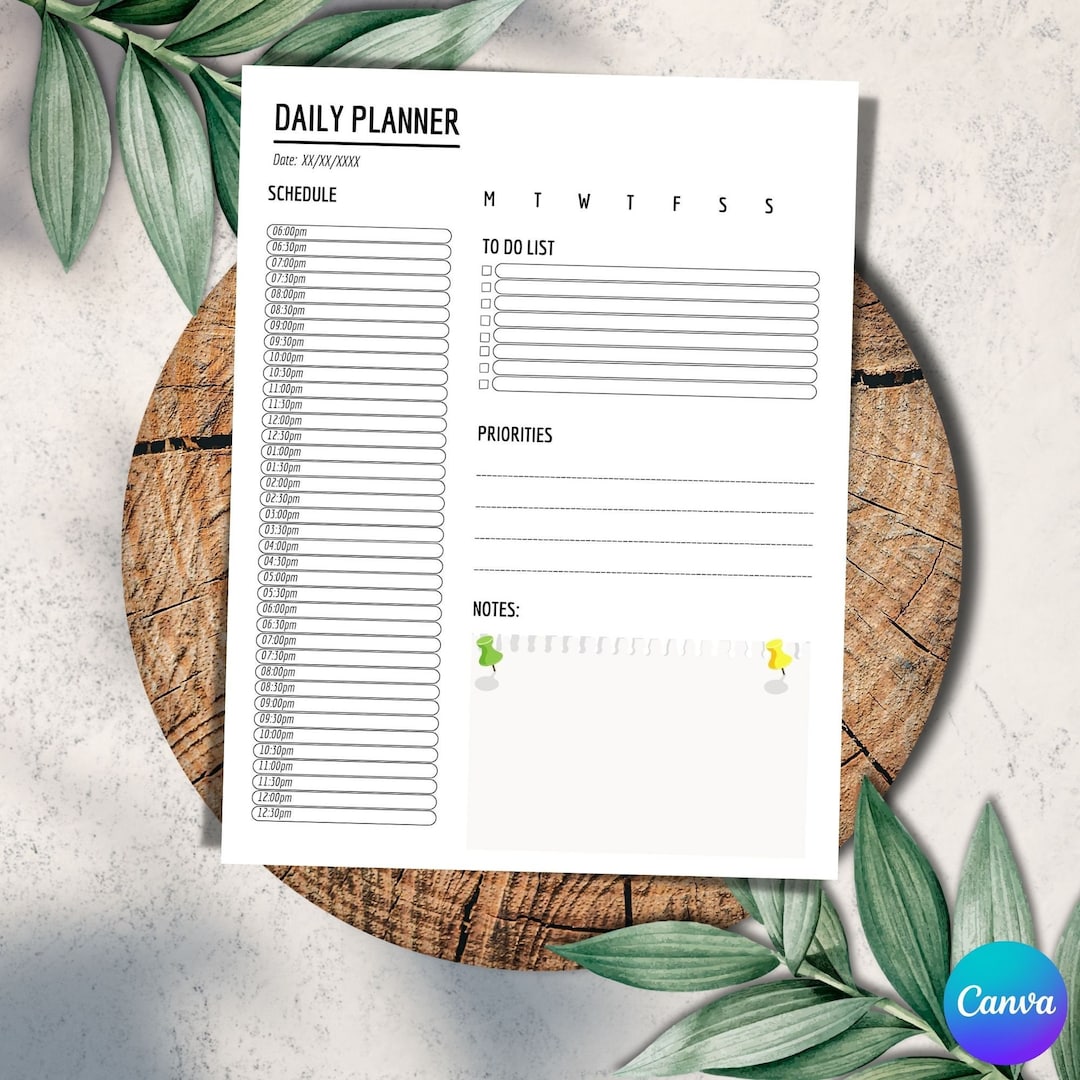 Editable Daily Planner, Printable Schedule Routine, Custom Haf-hour ...