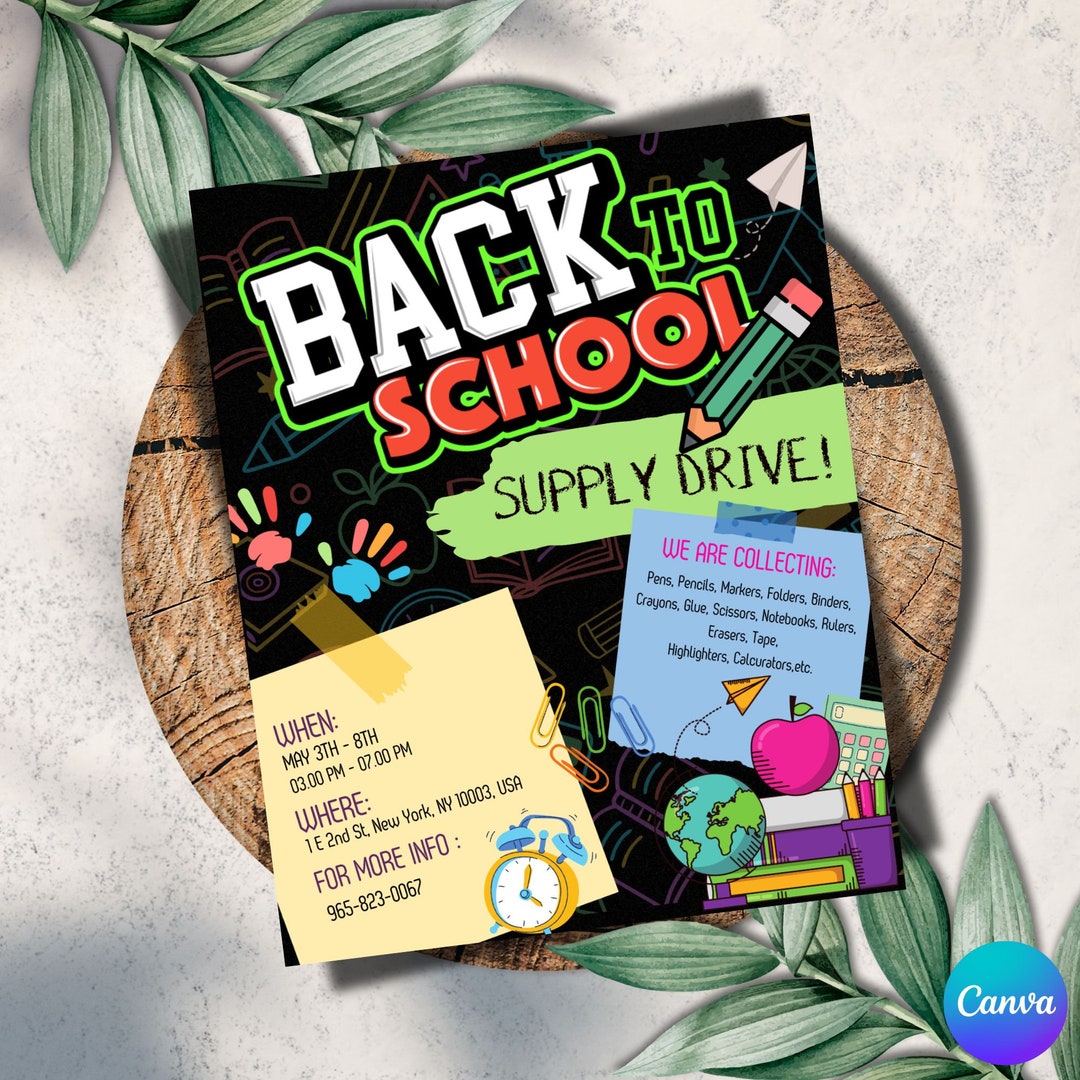 Editable School Supply Drive Flyer, Back to School Invite, School ...