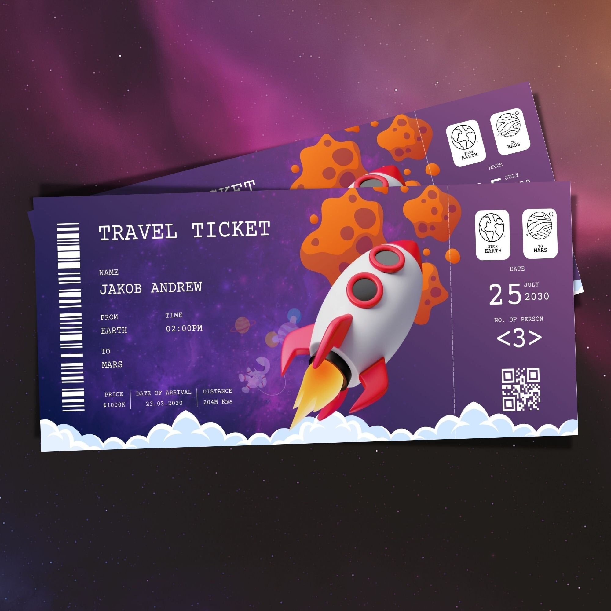 Editable Space Gift Card Template, Printable Birthday Astronaut Ticket ...