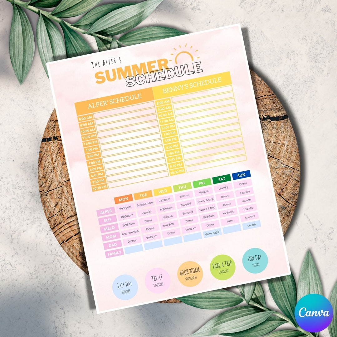 Editable Summer Schedule, Kids Summer Schedule, Daily Routine, Routine ...